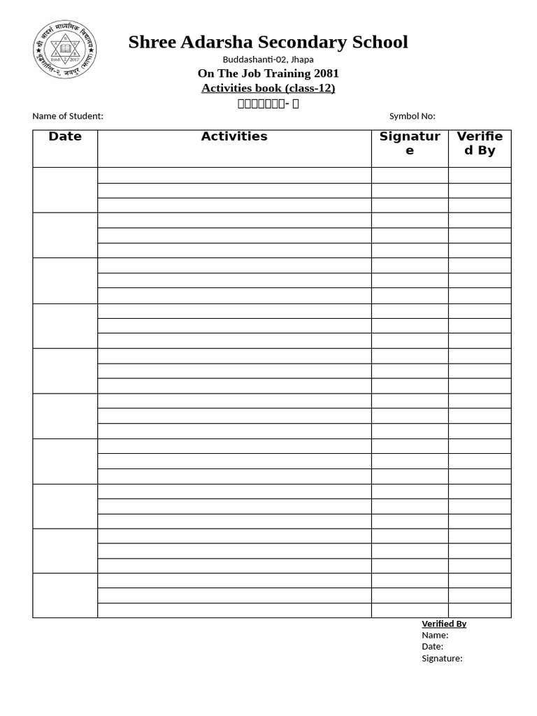 Class 12 On-The-Job Training Log | PDF