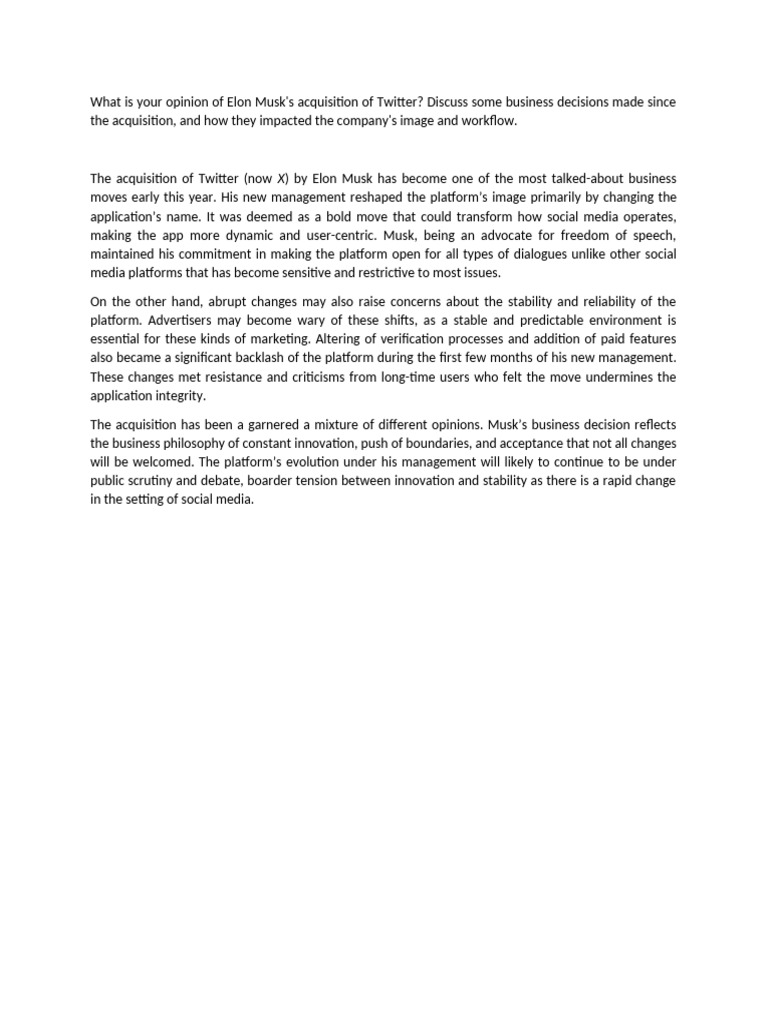 Elon Musk's acquision of Twitter | PDF