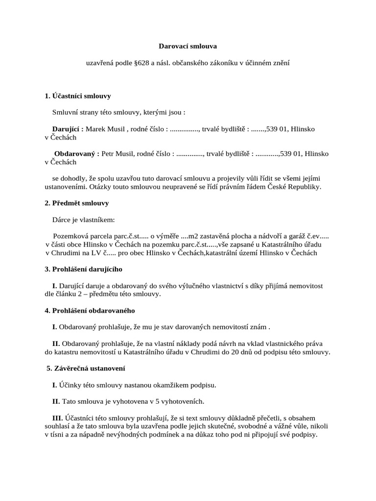 Darovací Smlouva 01 | PDF