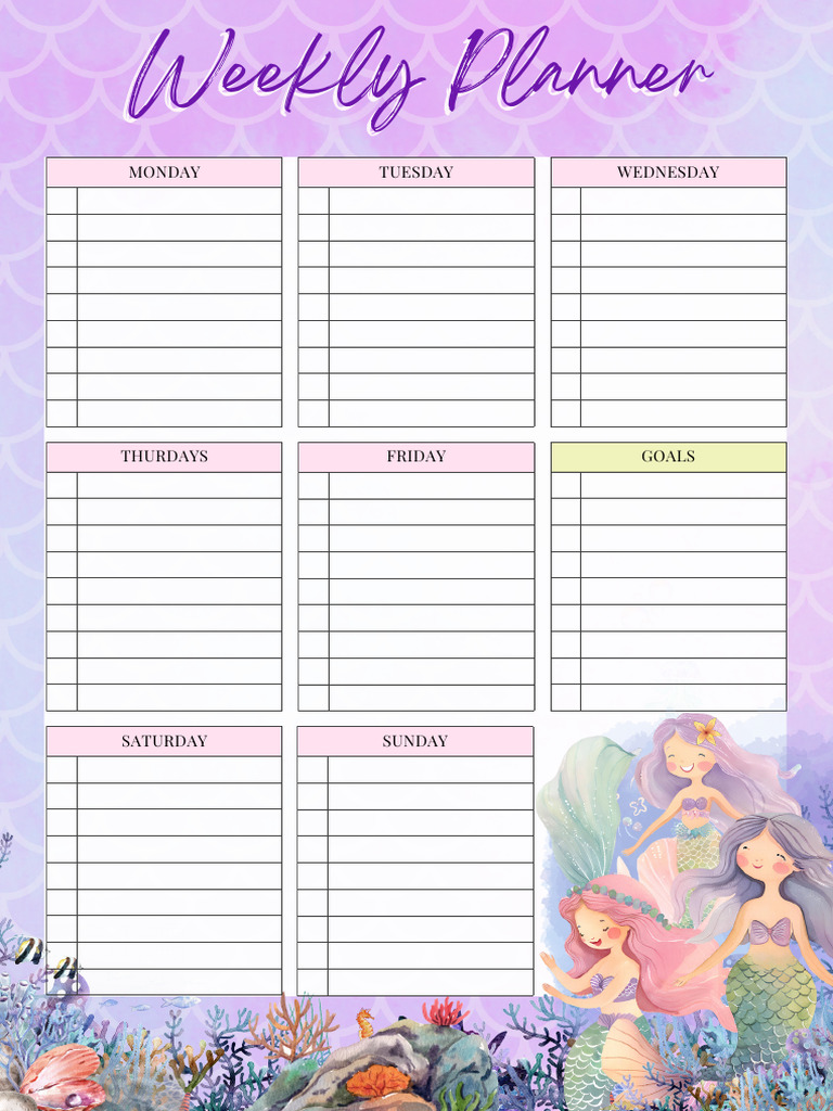 Mermad Themed Weekly Planner | PDF