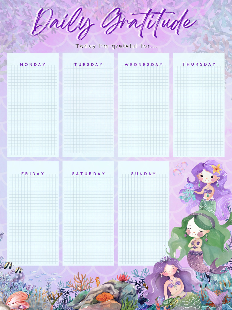 Mermaid Themed Daily Gratitude | PDF