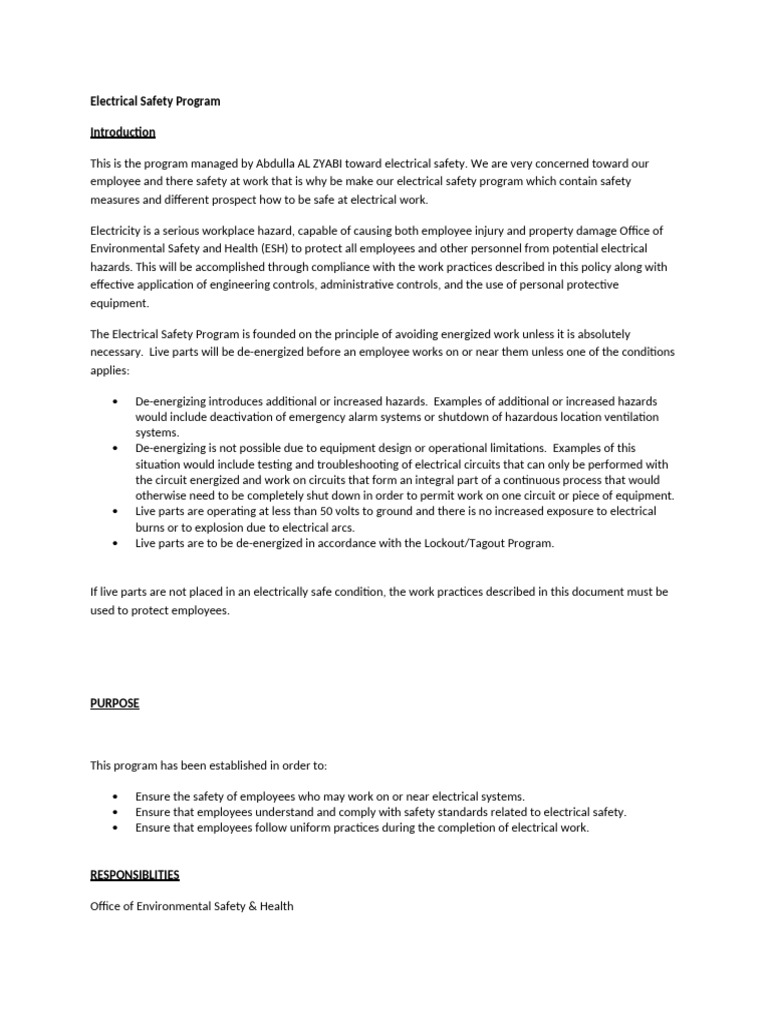 Electrical Safety Program Overview | PDF | Risk | Safety