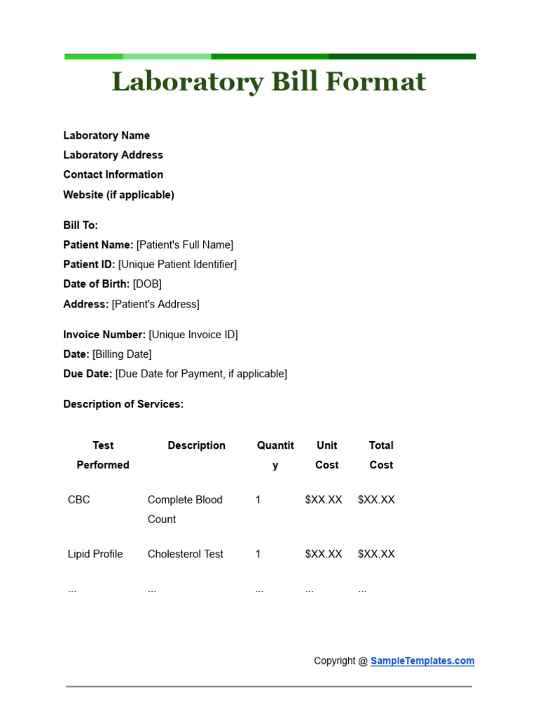 Laboratory Bill Format Template | PDF