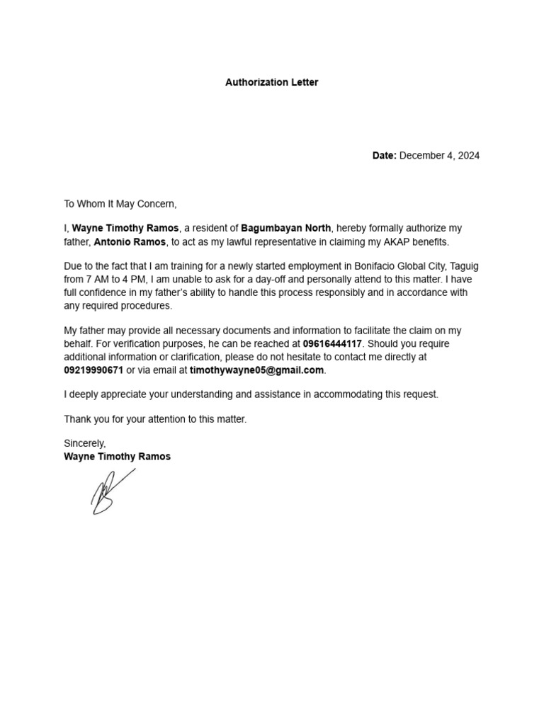 AKAP Benefits Authorization Letter | PDF