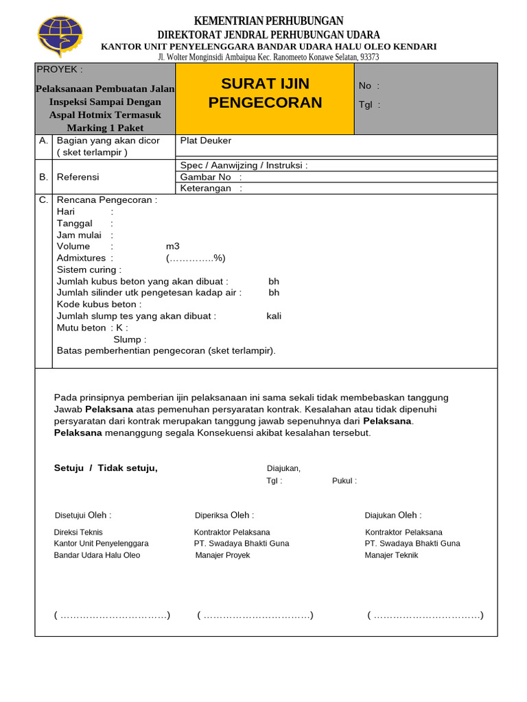 Form Surat Ijin Pengecoran | PDF