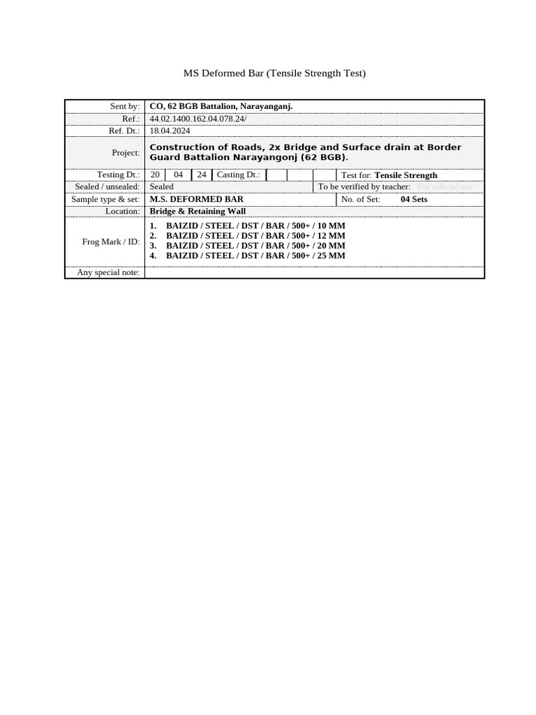 Forwarding Letter For Testing of MS Deformed Bar | PDF