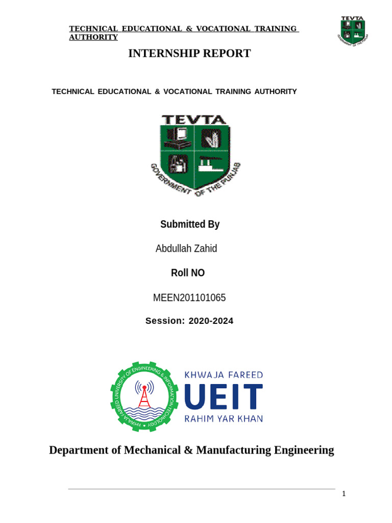 TEVTA Internship Report Overview | PDF | Diploma | Vocational Education