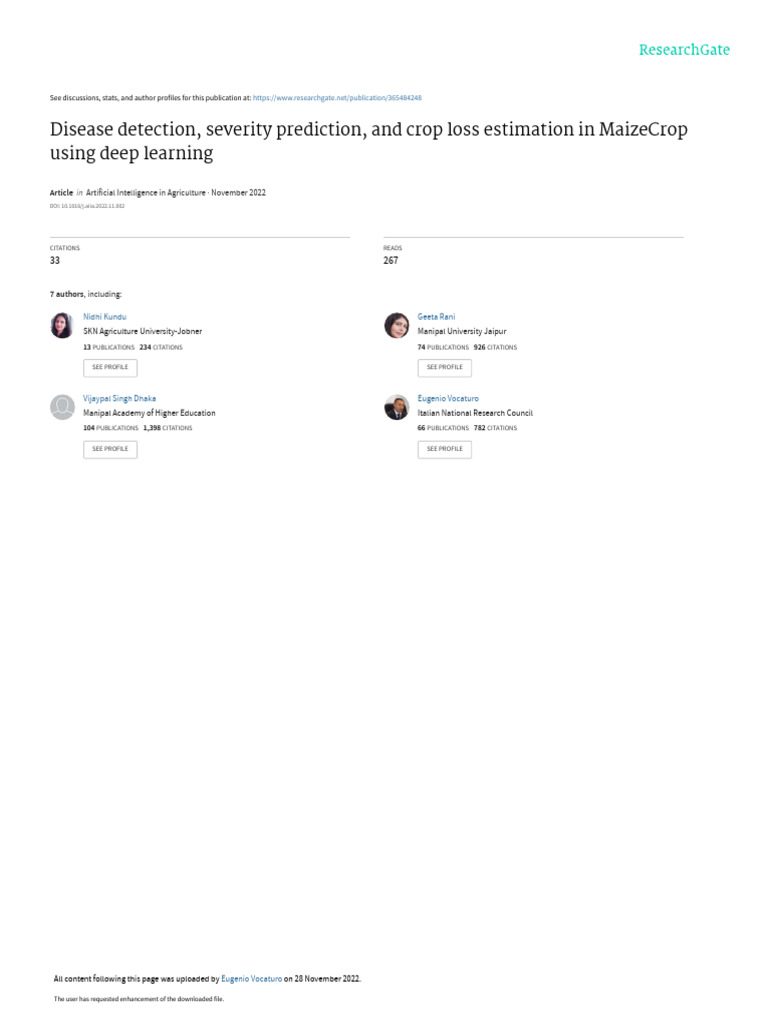 Diseasedetectionseveritypredictionandcroplossestimationinmaizecropusingdeeplearning Pdf