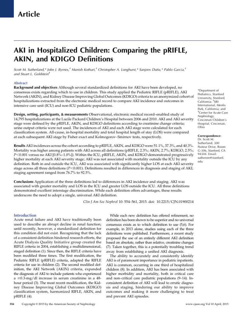 Aki in Hospitalized Children Comparing The.5 | PDF | Medical ...
