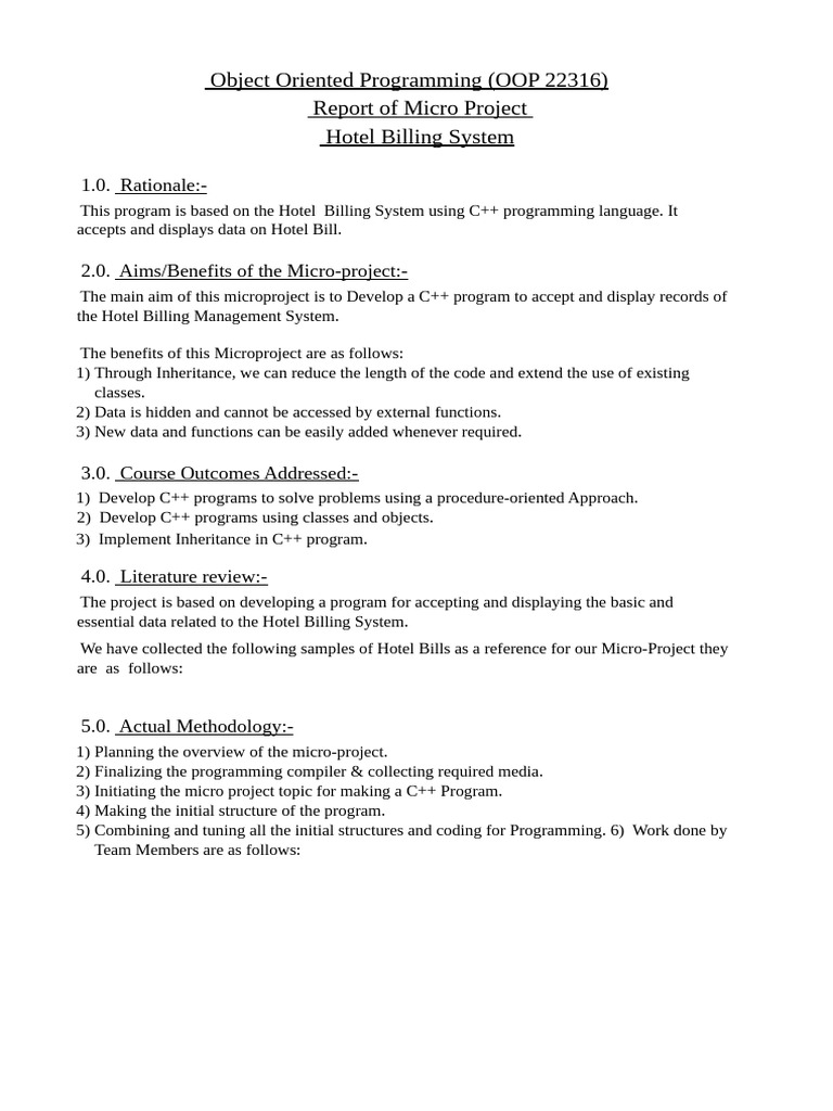 OOP Microproject Sample Report | PDF | C++ | Object Oriented Programming
