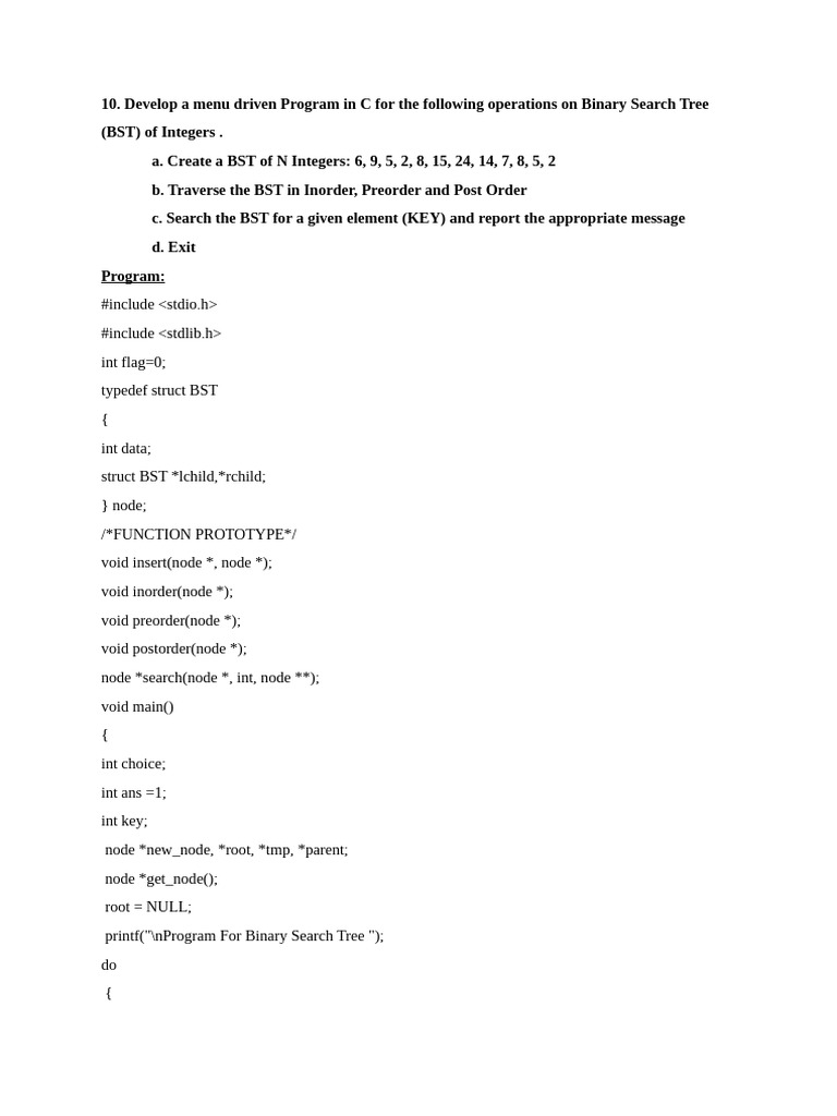 Exp 10 - Binary Search Tree (BST) | PDF | Algorithms And Data Structures | Computer Programming