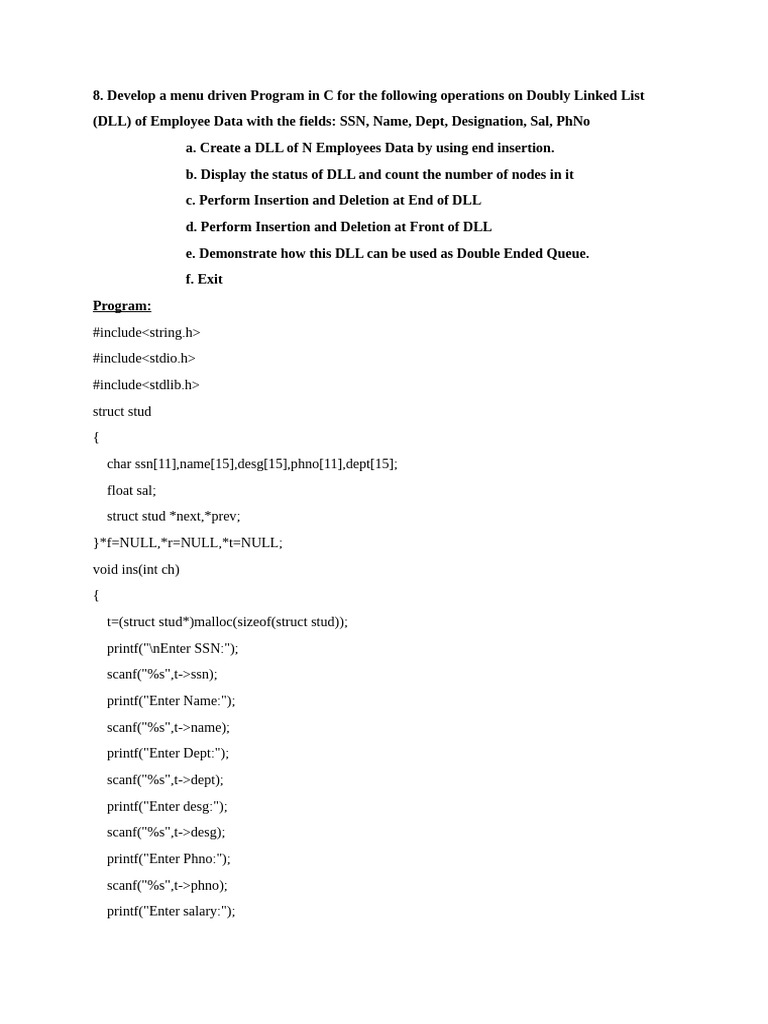 Exp 8 Doubly Linked List Dll Pdf Computer Programming Computing