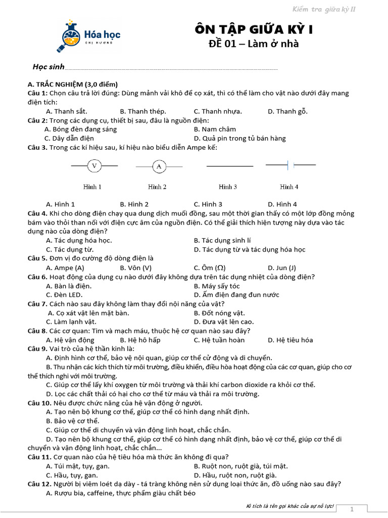 (100) GV-ÔN TẬP GIỮA KỲ 2 - ĐỀ 1 -khtn8 | PDF