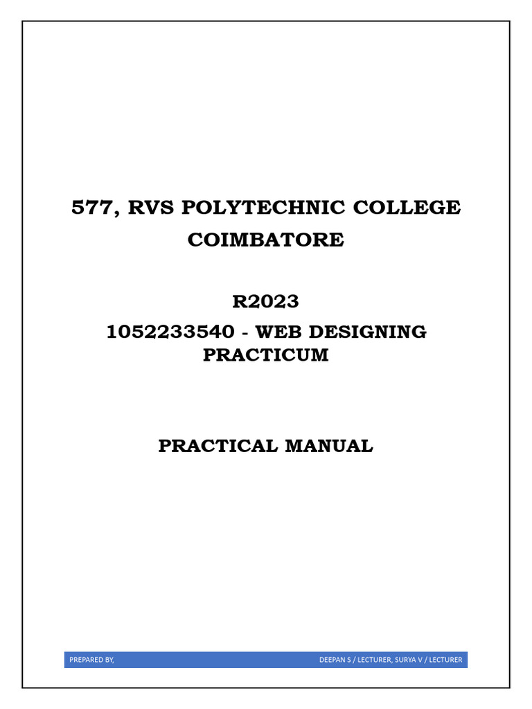 Web Designing Lab Manual With Output R23 | PDF | Html | World Wide Web