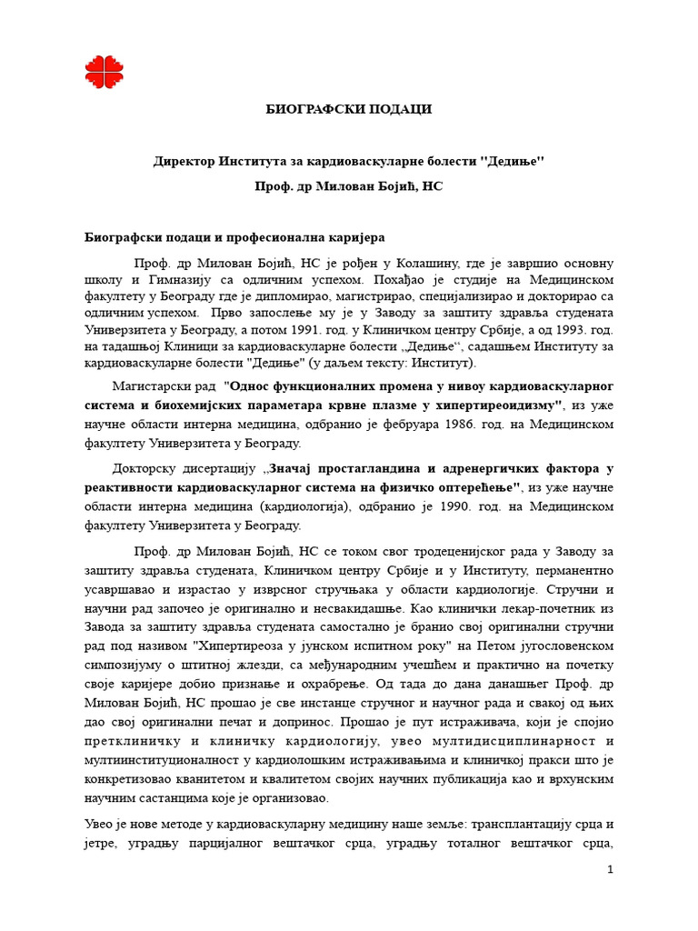 Biografski Podaci Prof DR Milovan Bojić | PDF