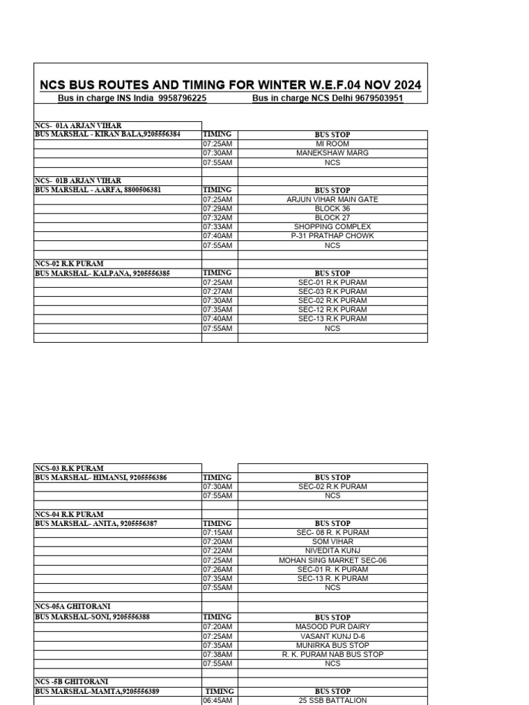 Winter Bus Timing From 04 - Nov - 2024 To 31 - Mar 2025 | PDF