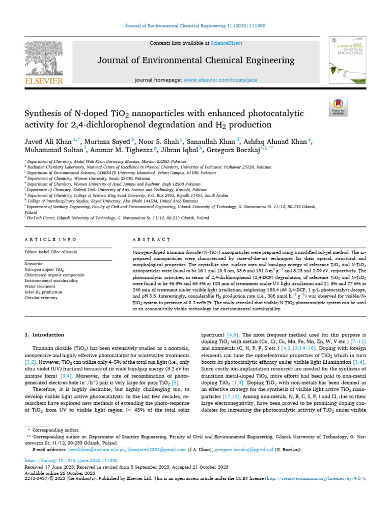 Synthesis of N-Doped TiO2 Nanoparticles With Enhanced Photocatalytic Activity For 2,4 ...