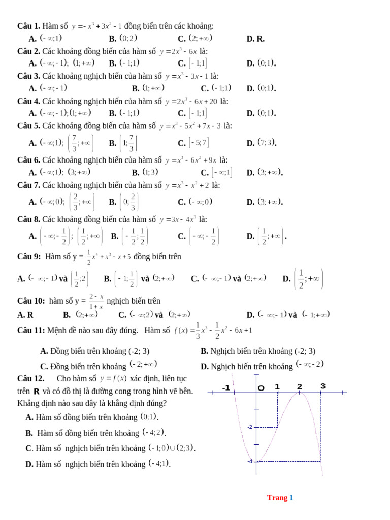 Trac Nghiem Tinh Don Dieu Cua Ham So | PDF