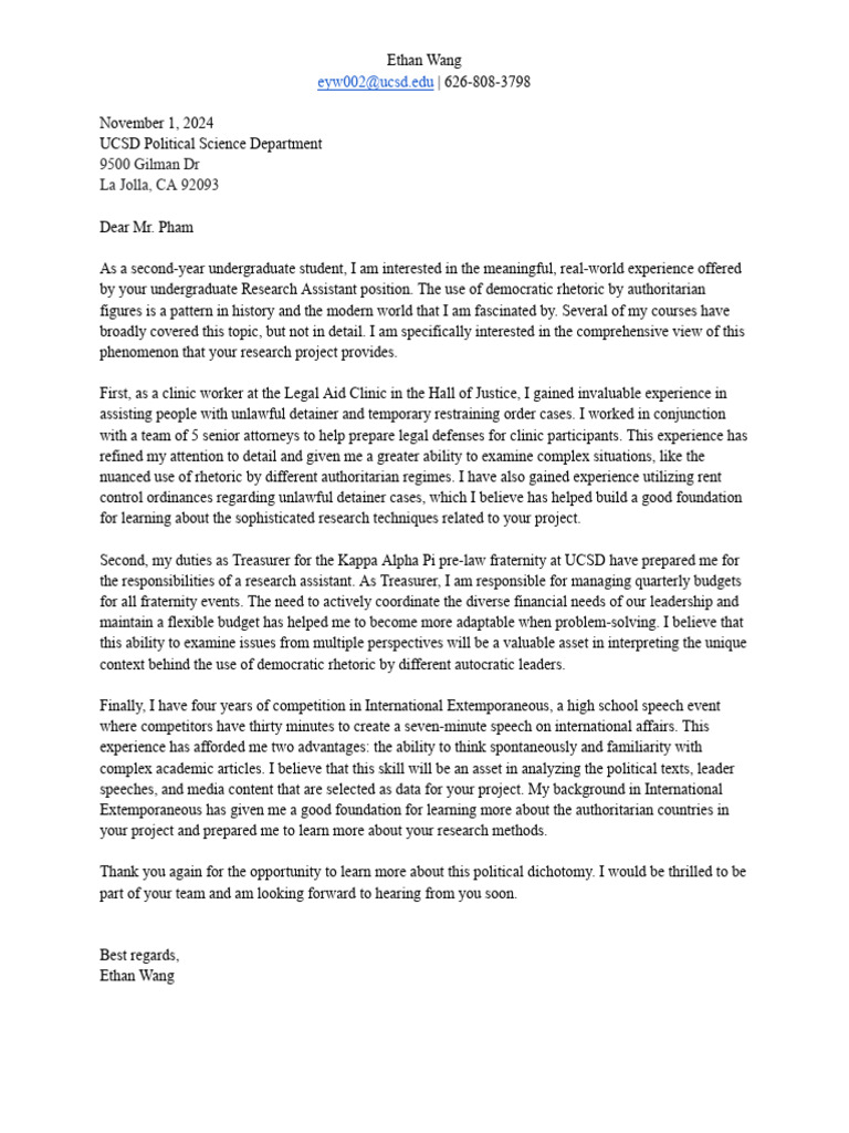 UCSD Student Research Assistant Application | PDF | Rhetoric ...