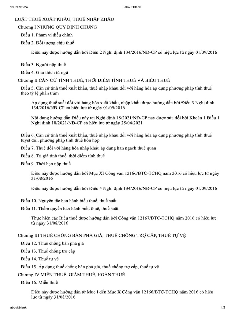 Mục Lục Thuế XNK | PDF