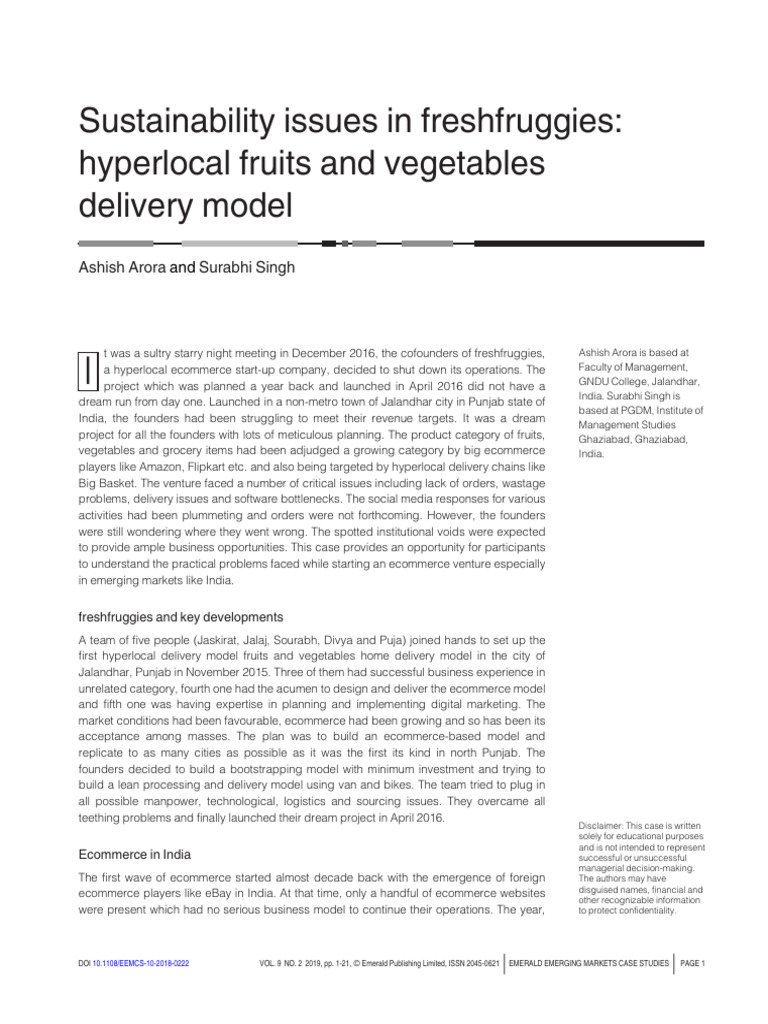 Sustainability Issues in Freshfruggies_ Hyperlocal Fruits -- Arora, Ashish; Singh, Surabhi ...