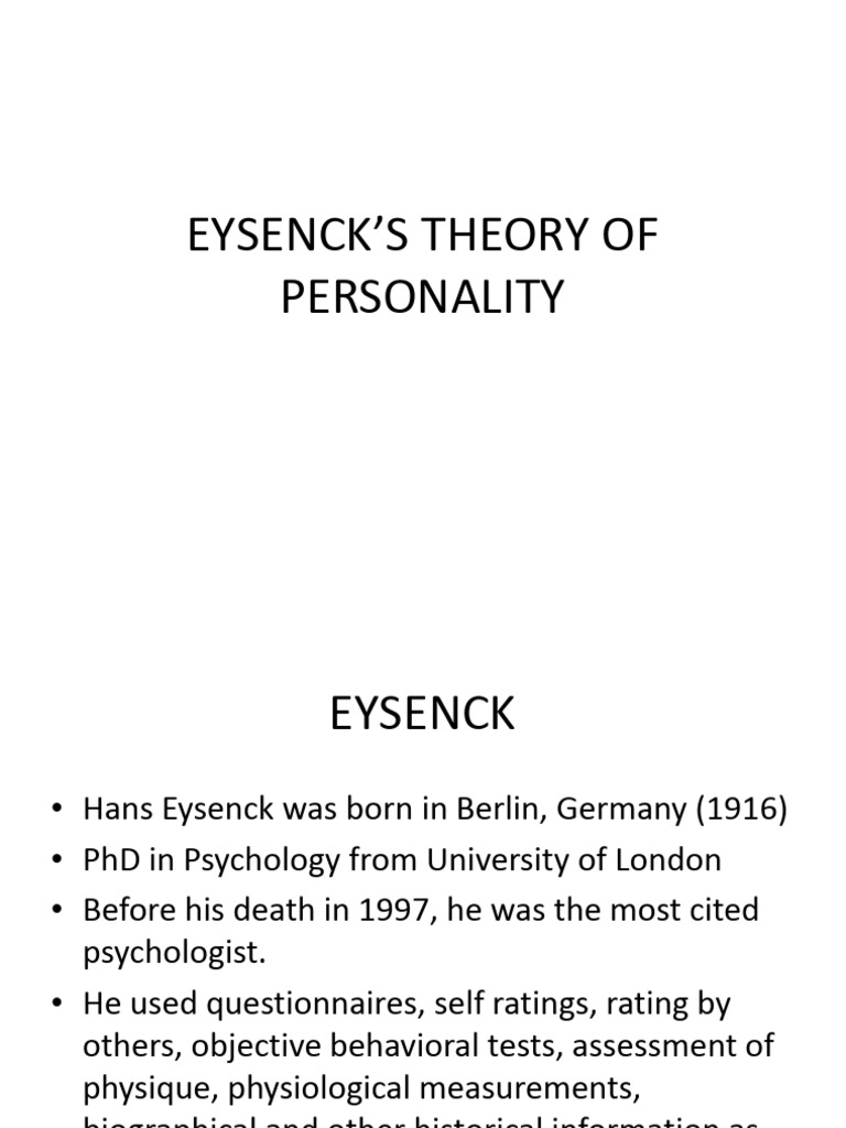 eysencks' theory | PDF | Extraversion And Introversion | Temperament