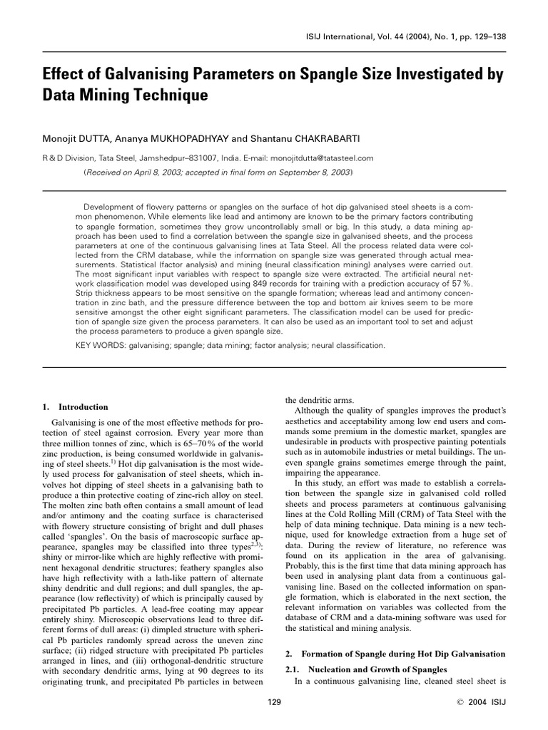 Effect of Galvanising Parameters On Spangle Size Investigated by Data ...