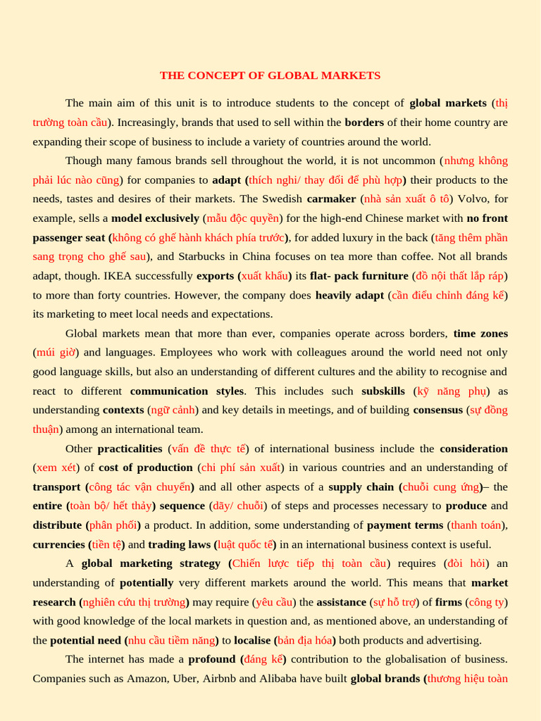 U4 - The Concept of Global Markets | PDF