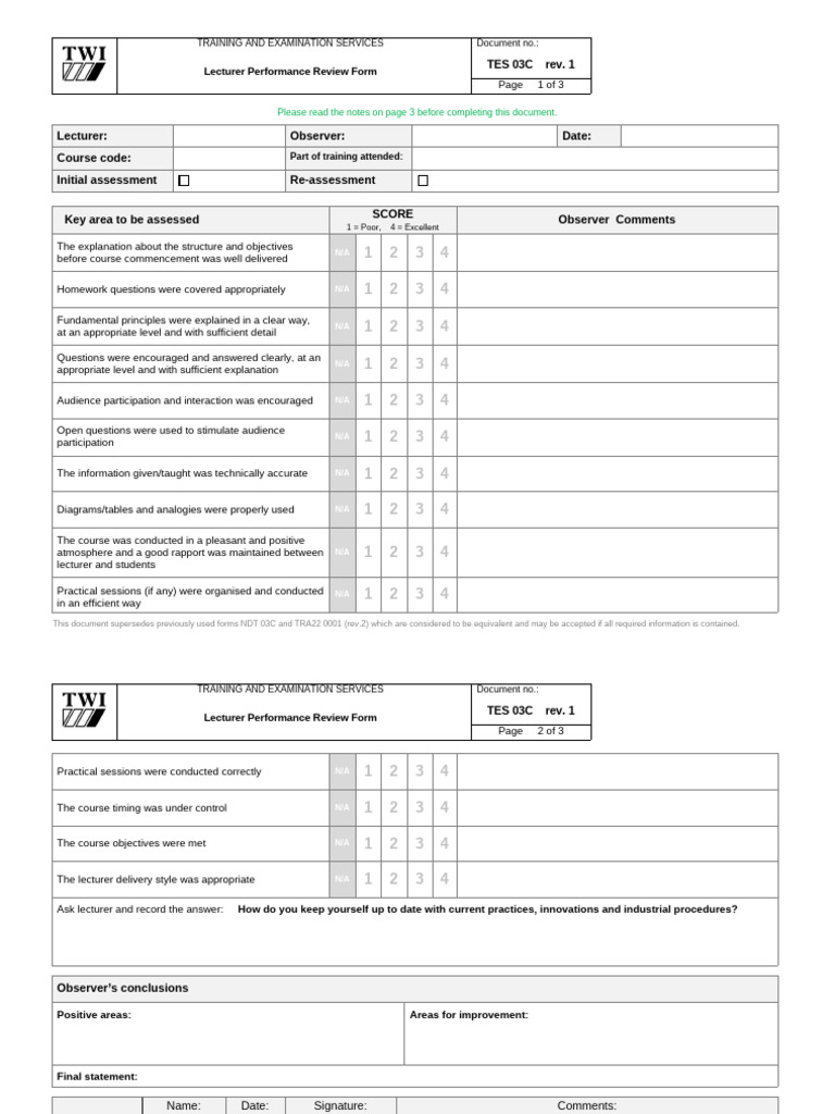 Lecturer Performance Review Form Guide | PDF