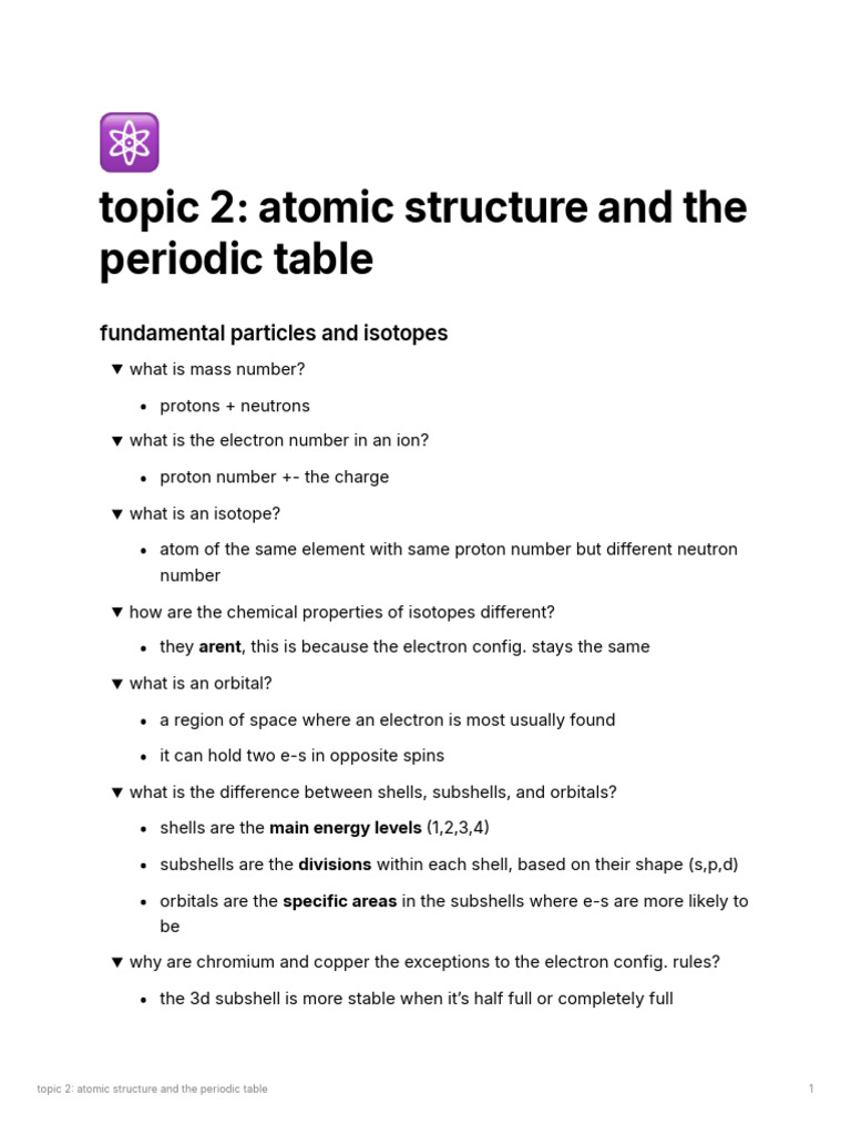 Edexcel Ial Chemistry Unit 1 Topic 2 Notes | PDF | Atoms | Ion