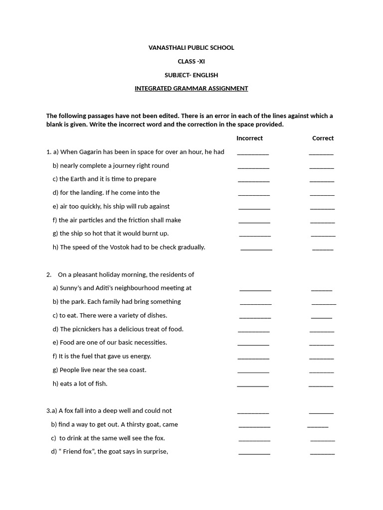 Class XI English Grammar Task | PDF | Cataract