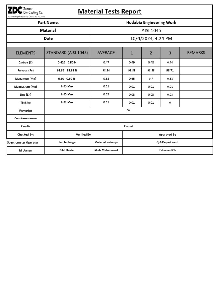 Material Test Report 1045 | PDF