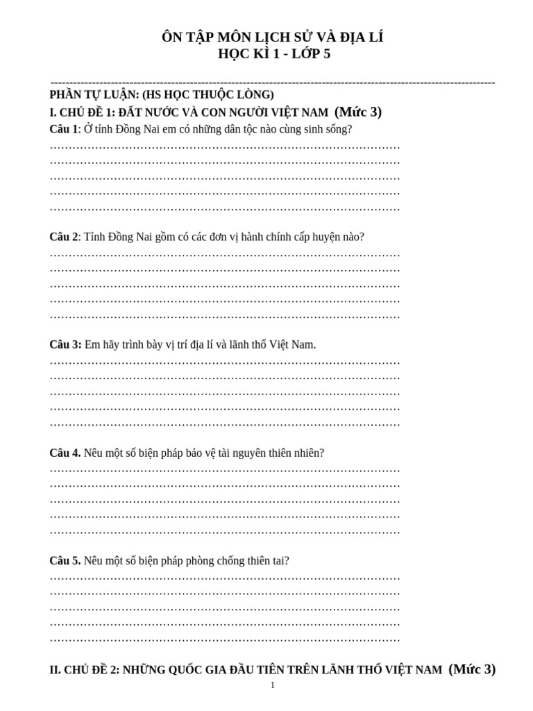 HỌC SINH-LS-DL K5-HK1 | PDF