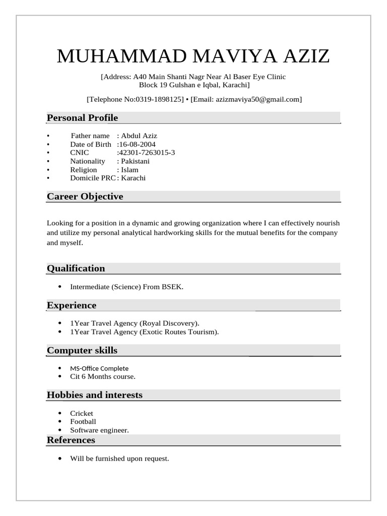 Muhammad Maviya Aziz: Personal Profile | PDF