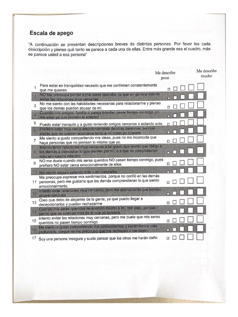 Escala de Apego | PDF