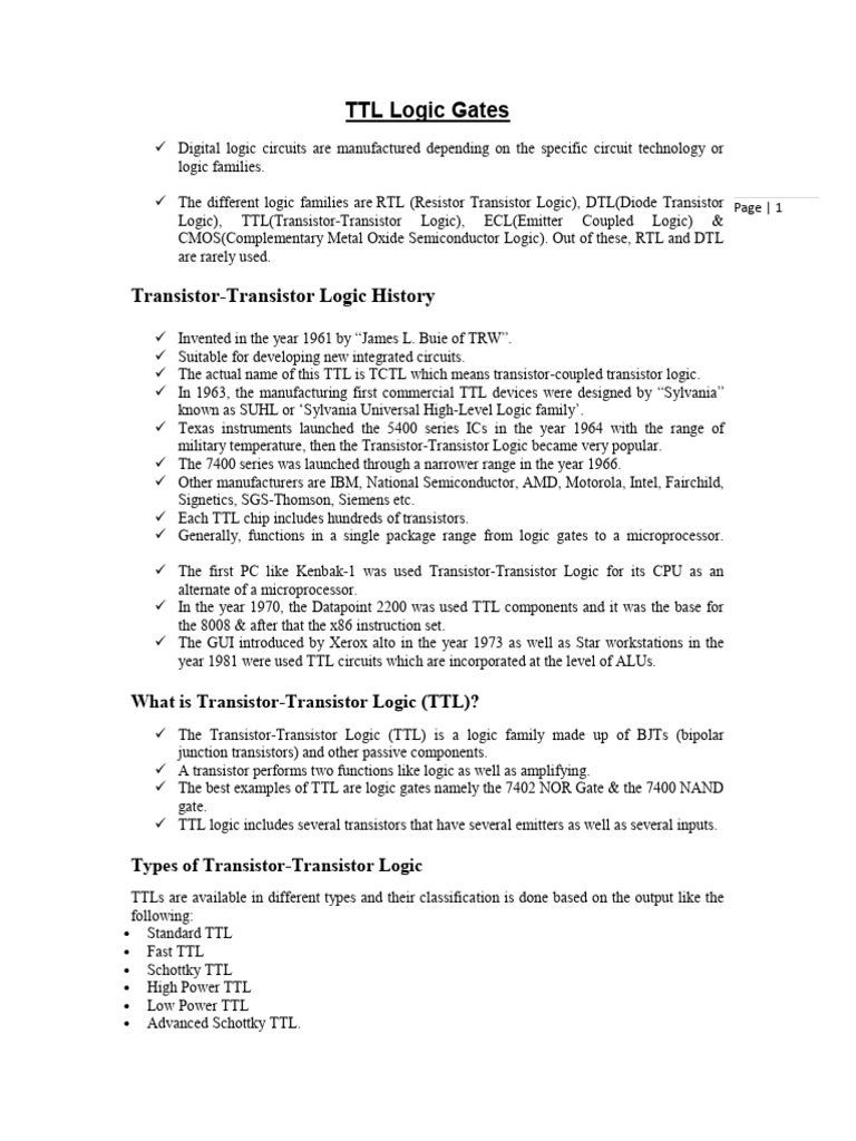 Comprehensive Guide to TTL Logic Gates | PDF | Logic Gate | Transistor