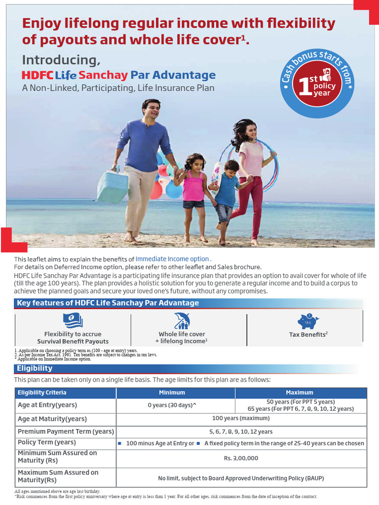 HDFC Life Sanchay Par Advantage Immediate Income Leaflet Retail English | PDF | Insurance | Life ...