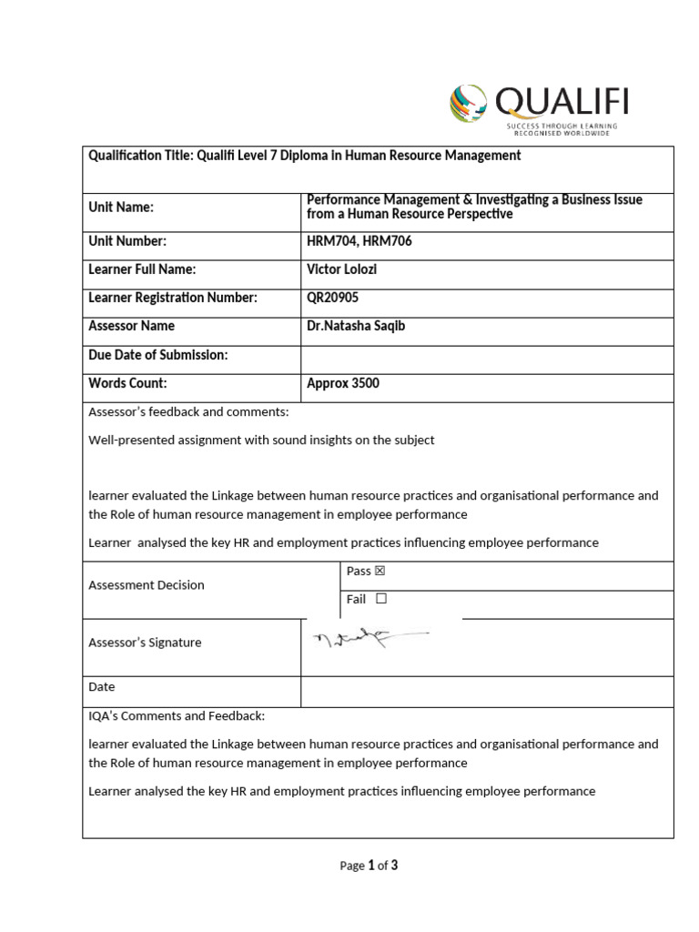 Qualifi Assignment Cover and Learner Declaration | PDF