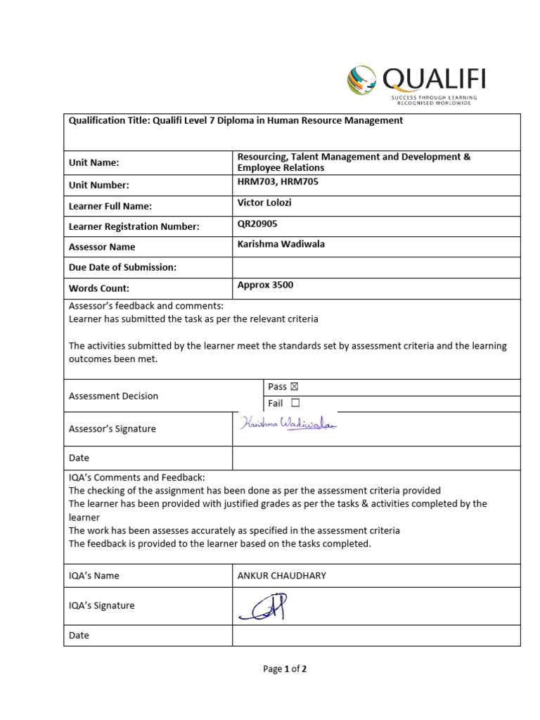 Qualifi Assignment Cover and Learner Declaration | PDF