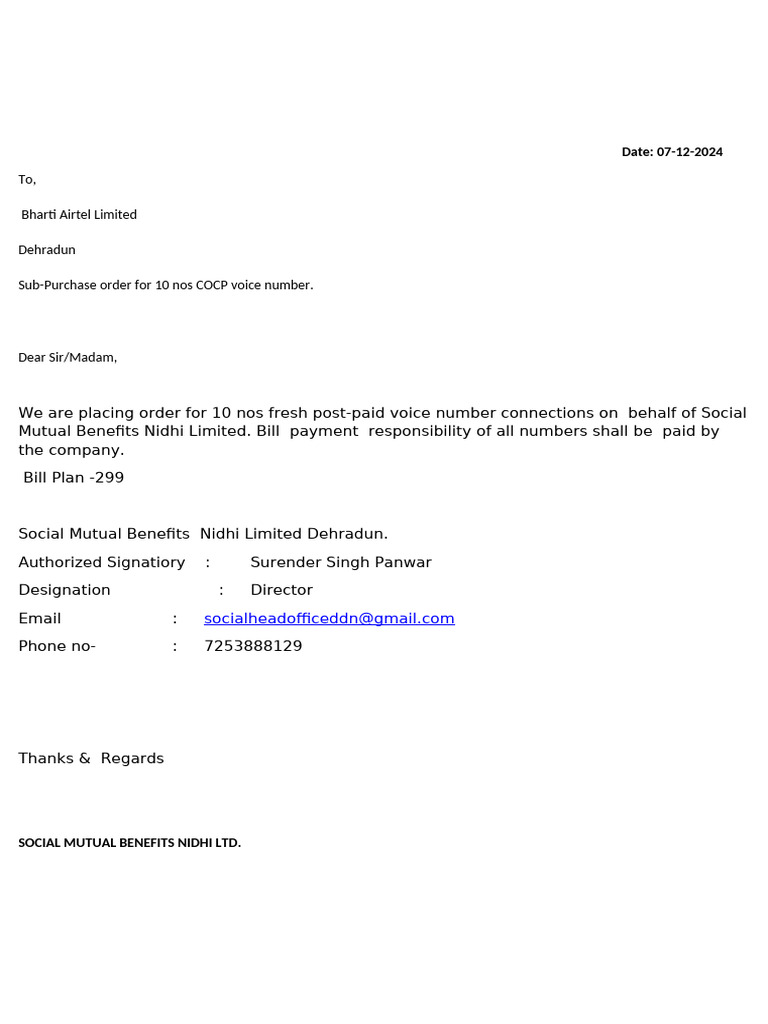 Sample Po and as Declaration for Social Mutual Benefits Nidhi Ltd 26.09 ...