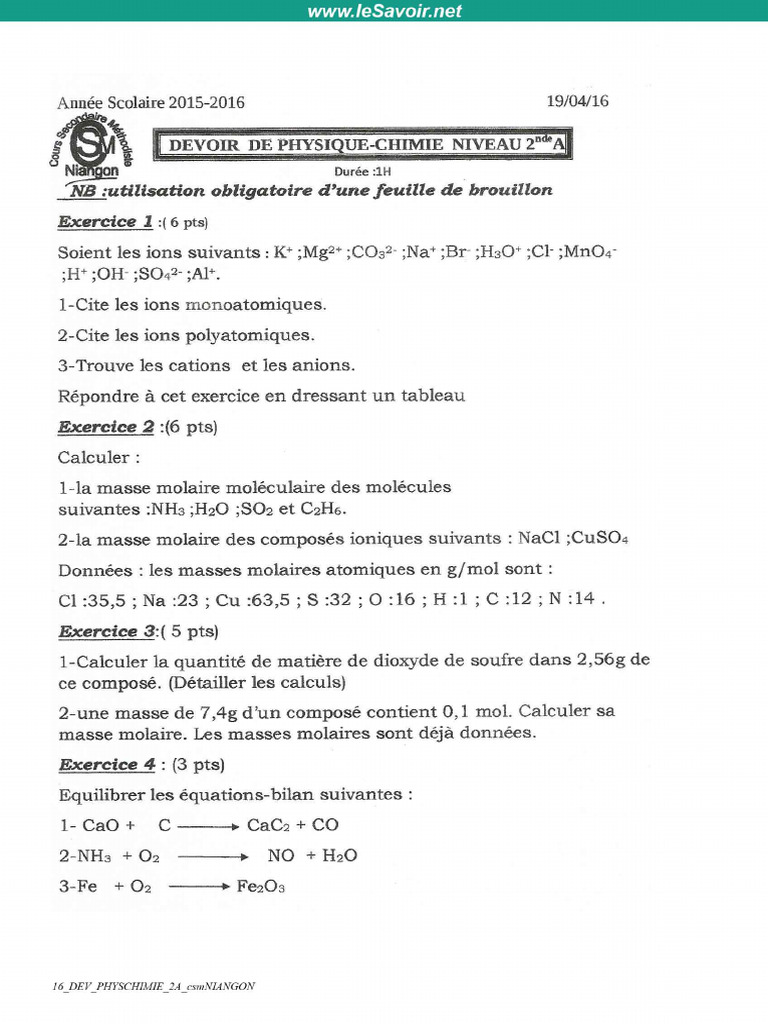 16 DEV PHYSCHIMIE 2A csmNIANGON | PDF