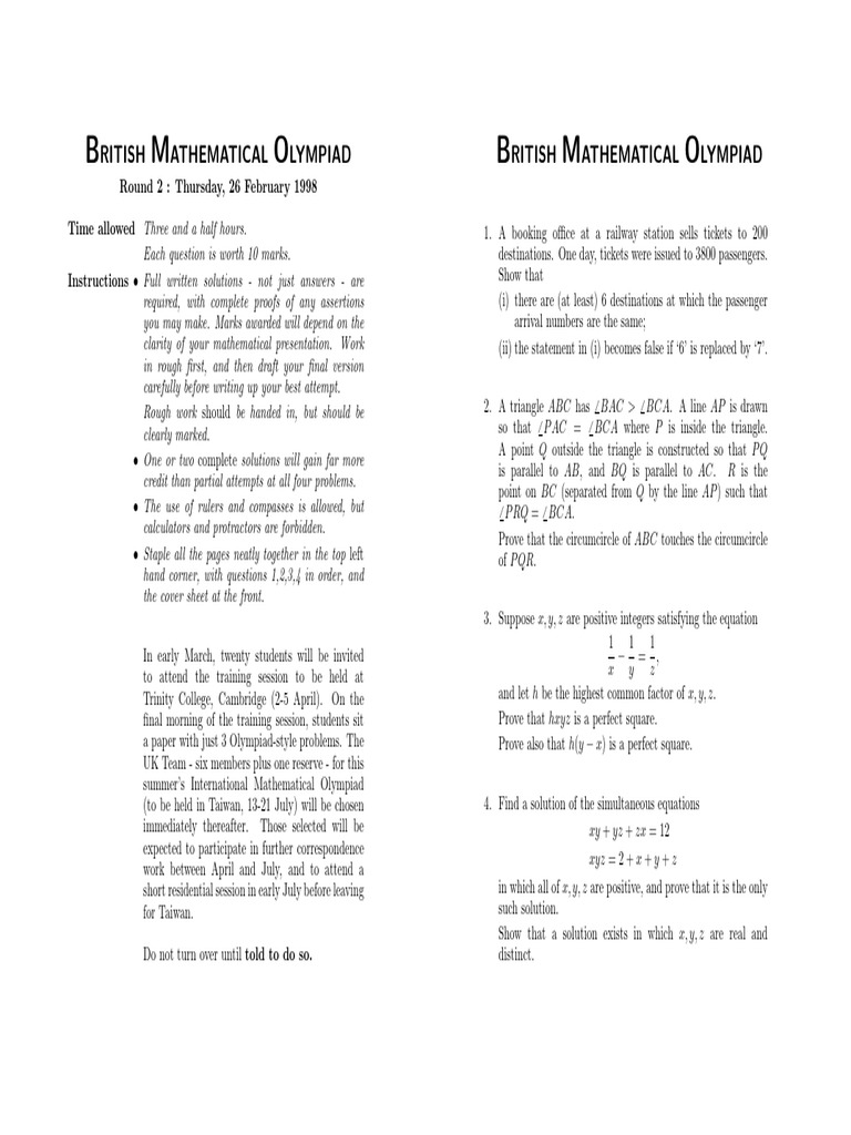 bmo2-1998 | PDF | Elementary Mathematics | Mathematics