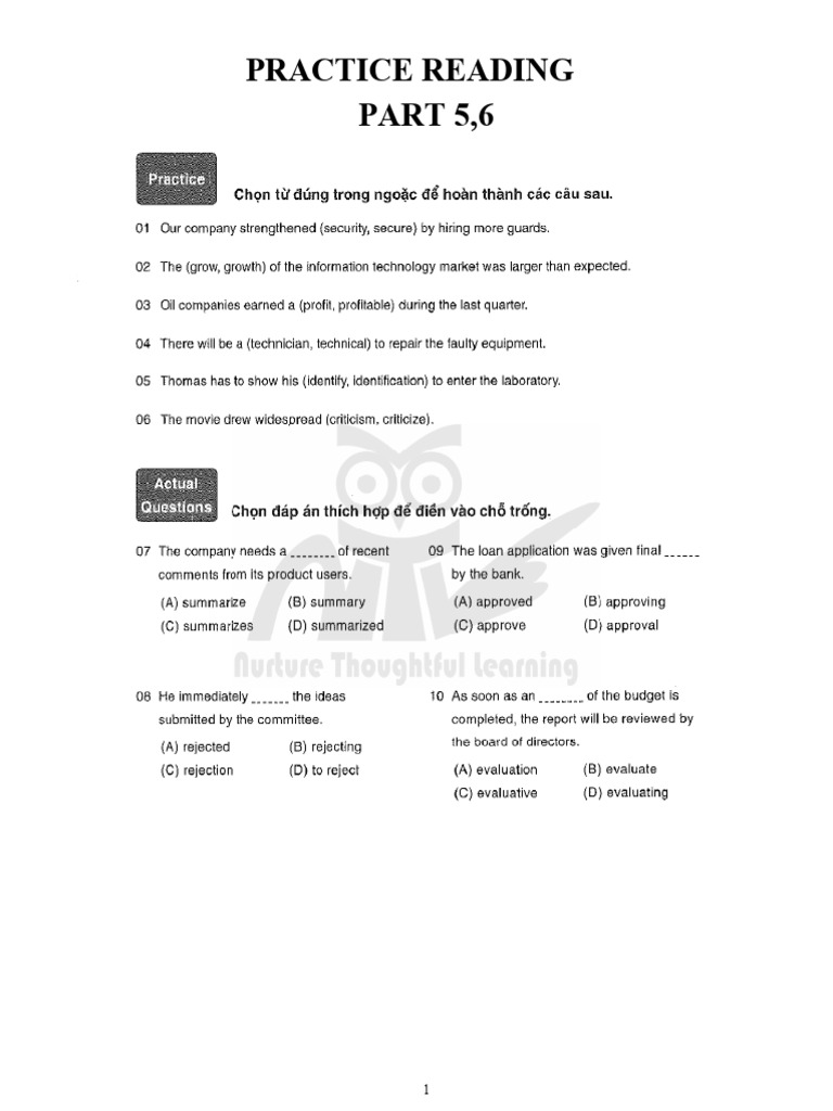 Toeic Reading - Part 5,6 & 7 ? | PDF