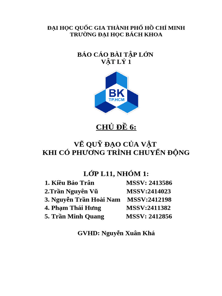 Báo cáo BTL Vật lý 1-L11-NHOM-1 | PDF