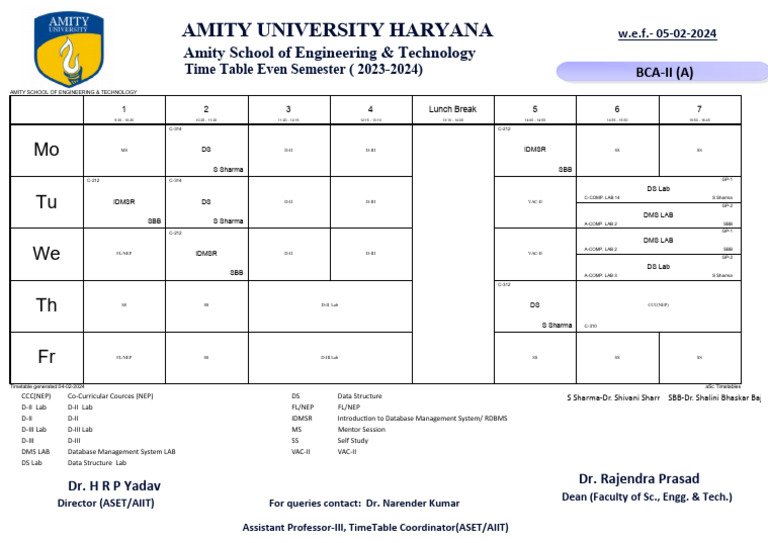 Updated TimeTable (BCA-II A) - Mayukh Chatterjee | PDF | Application Software | Databases