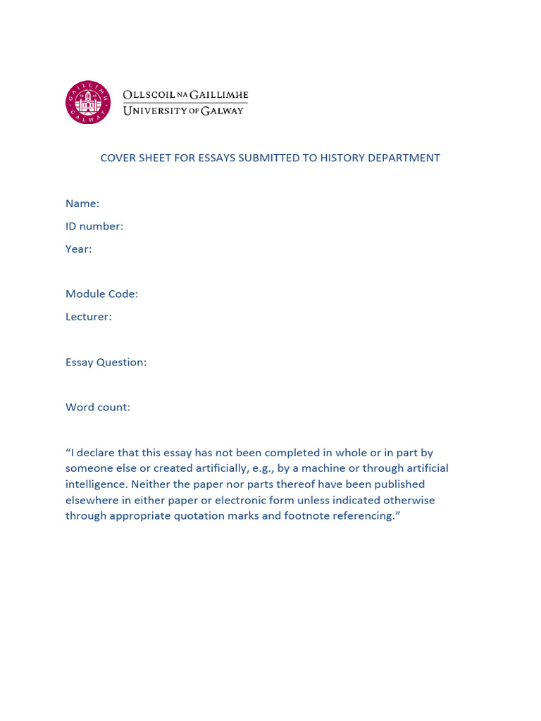 Essay Submission Cover Sheet Template | PDF