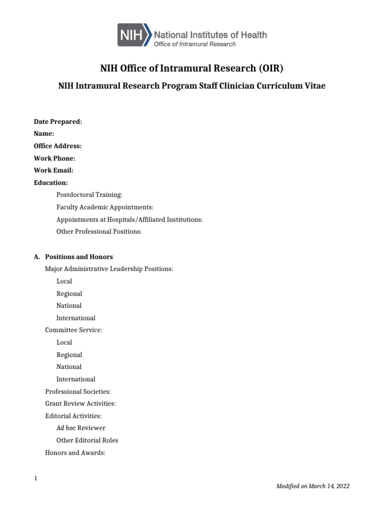 Template Cv-Staff Clinician-Sctrc | PDF | Health Care | Medicine