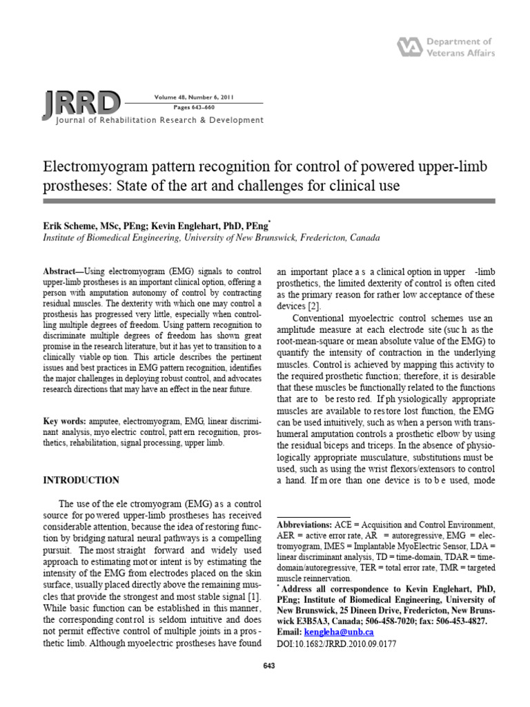 Electromyogram Pattern Recognition For C | PDF | Prosthesis | Electromyography