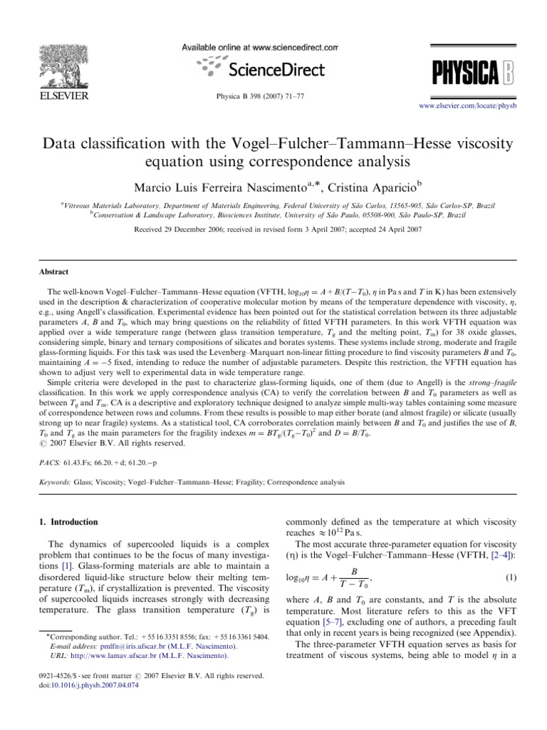Nascimento 2007 VFTH Viscosity | PDF | Matrix (Mathematics) | Viscosity