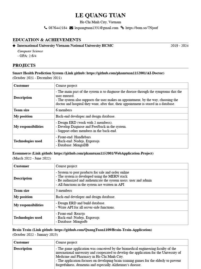 Lê Quang Tuấn - CV | PDF | Application Software | Java (Programming Language)